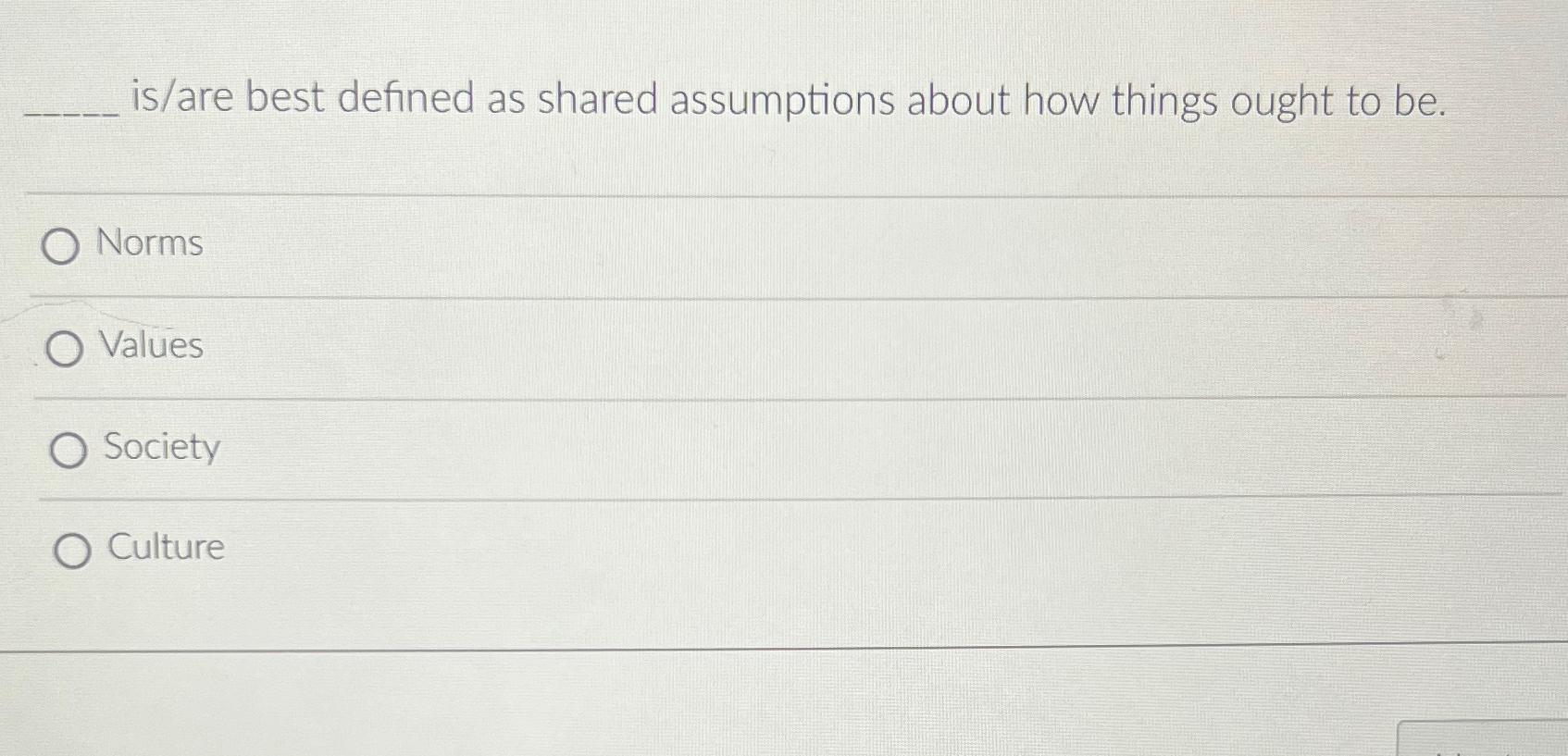 Solved is/are best defined as shared assumptions about how | Chegg.com