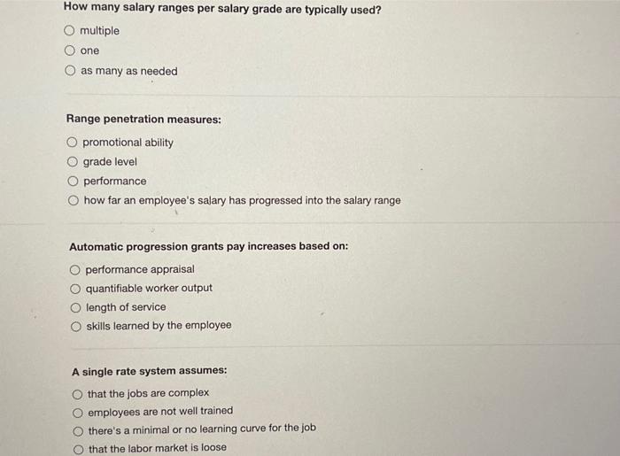 Solved How many salary ranges per salary grade are typically | Chegg.com