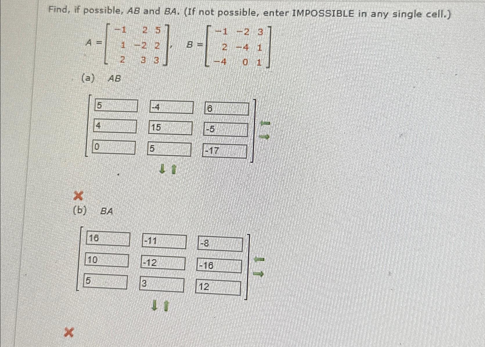 Solved Find, if possible, AB ﻿and BA. (If not possible, | Chegg.com