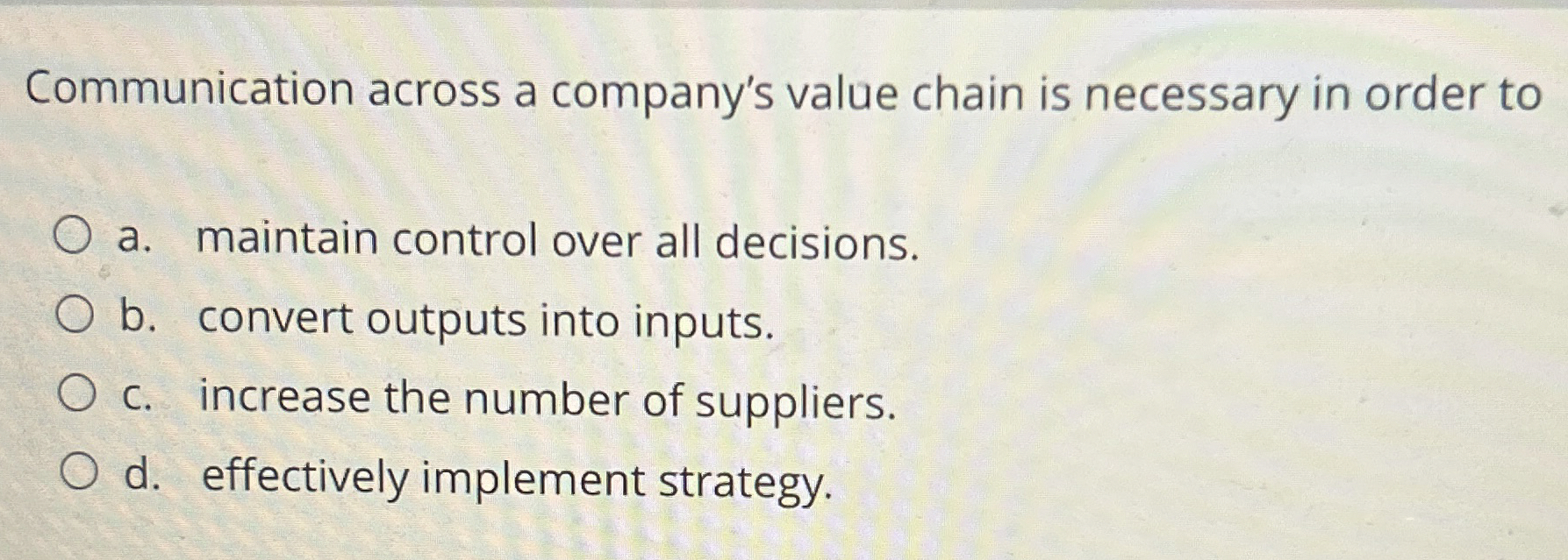 Solved Communication across a company's value chain is | Chegg.com