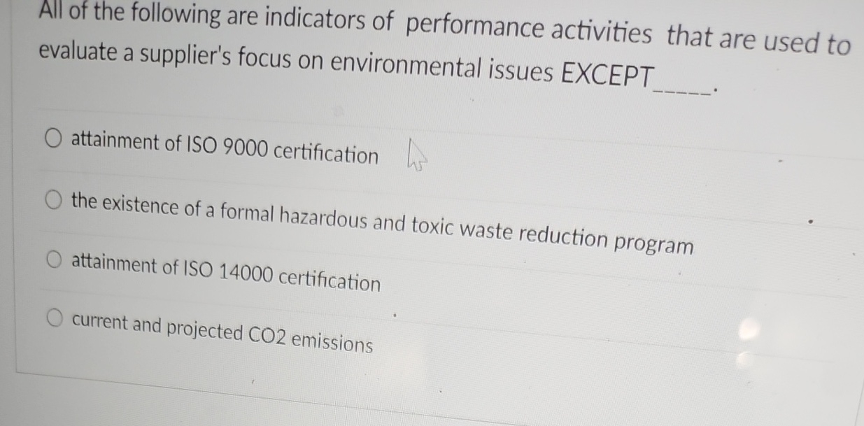 Solved All of the following are indicators of performance | Chegg.com