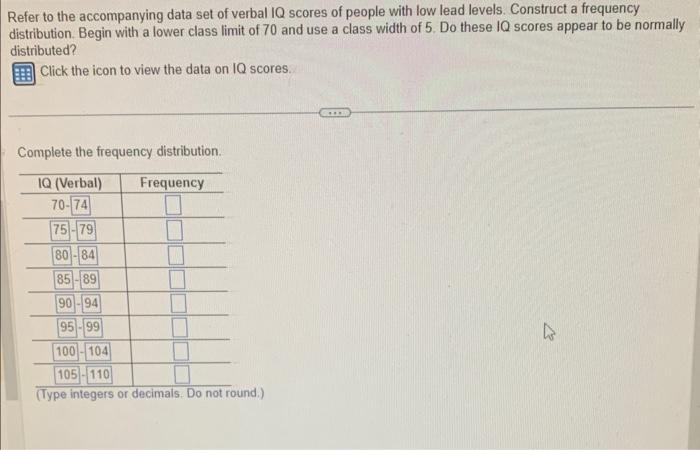 Solved Refer to the accompanying data set of verbal IQ | Chegg.com