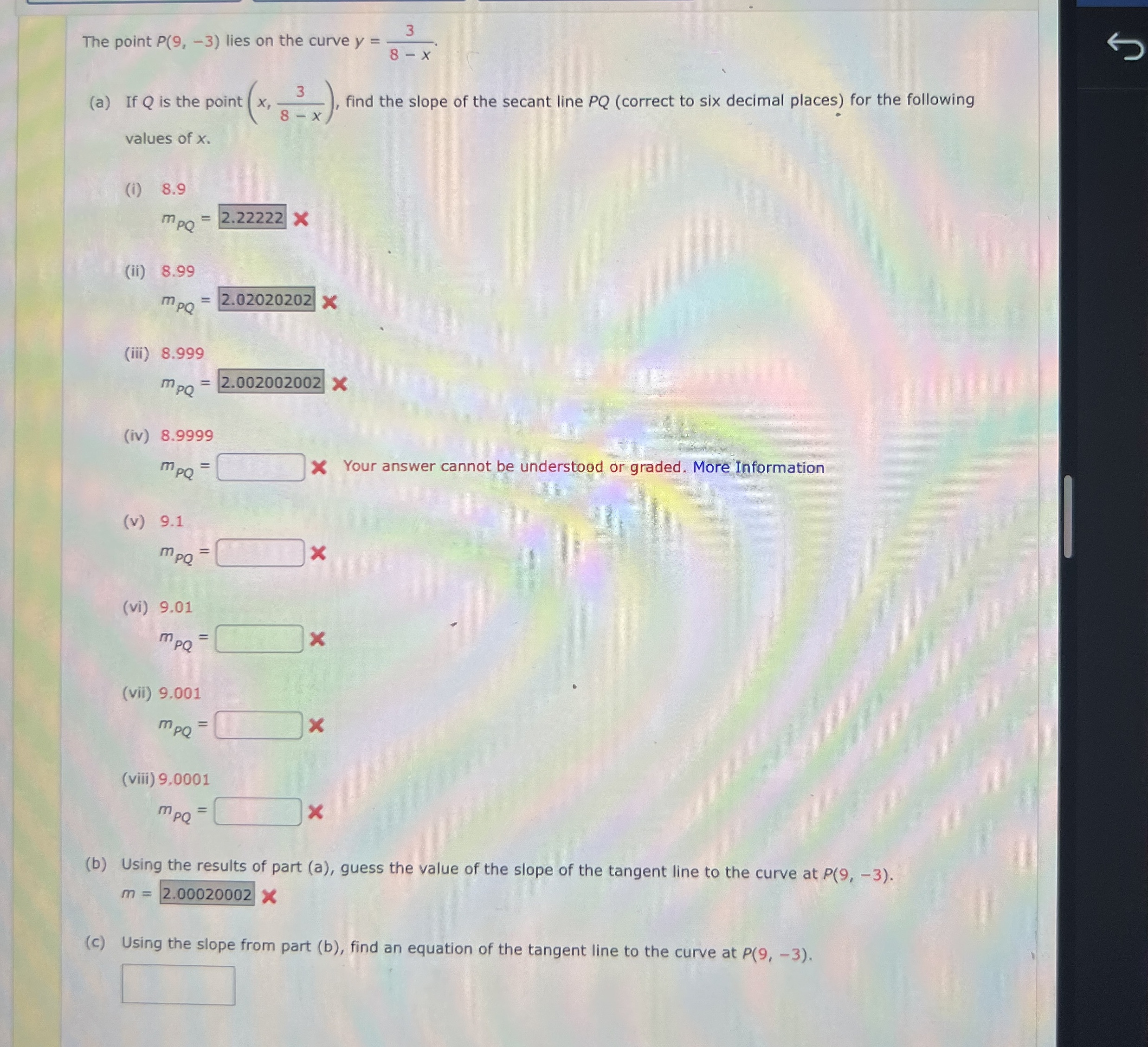Solved The point P(9,-3) ﻿lies on the curve y=38-x.(a) ﻿If Q | Chegg.com