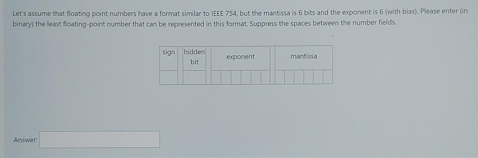 Solved Let's assume that floating point numbers have a | Chegg.com