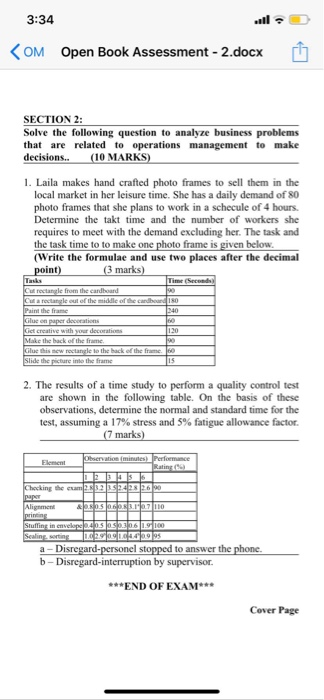 3:34 KOM Open Book Assessment - 2.docx D SECTION 2: | Chegg.com