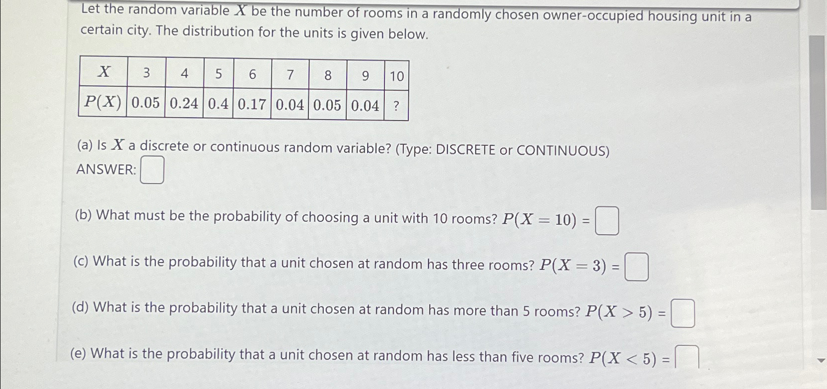 Solved Let the random variable x ﻿be the number of rooms in | Chegg.com