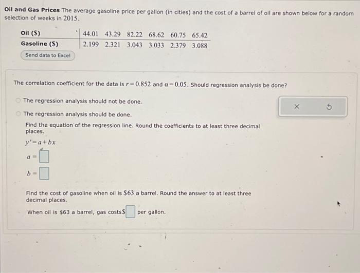 Solved Oil and Gas Prices The average gasoline price per | Chegg.com