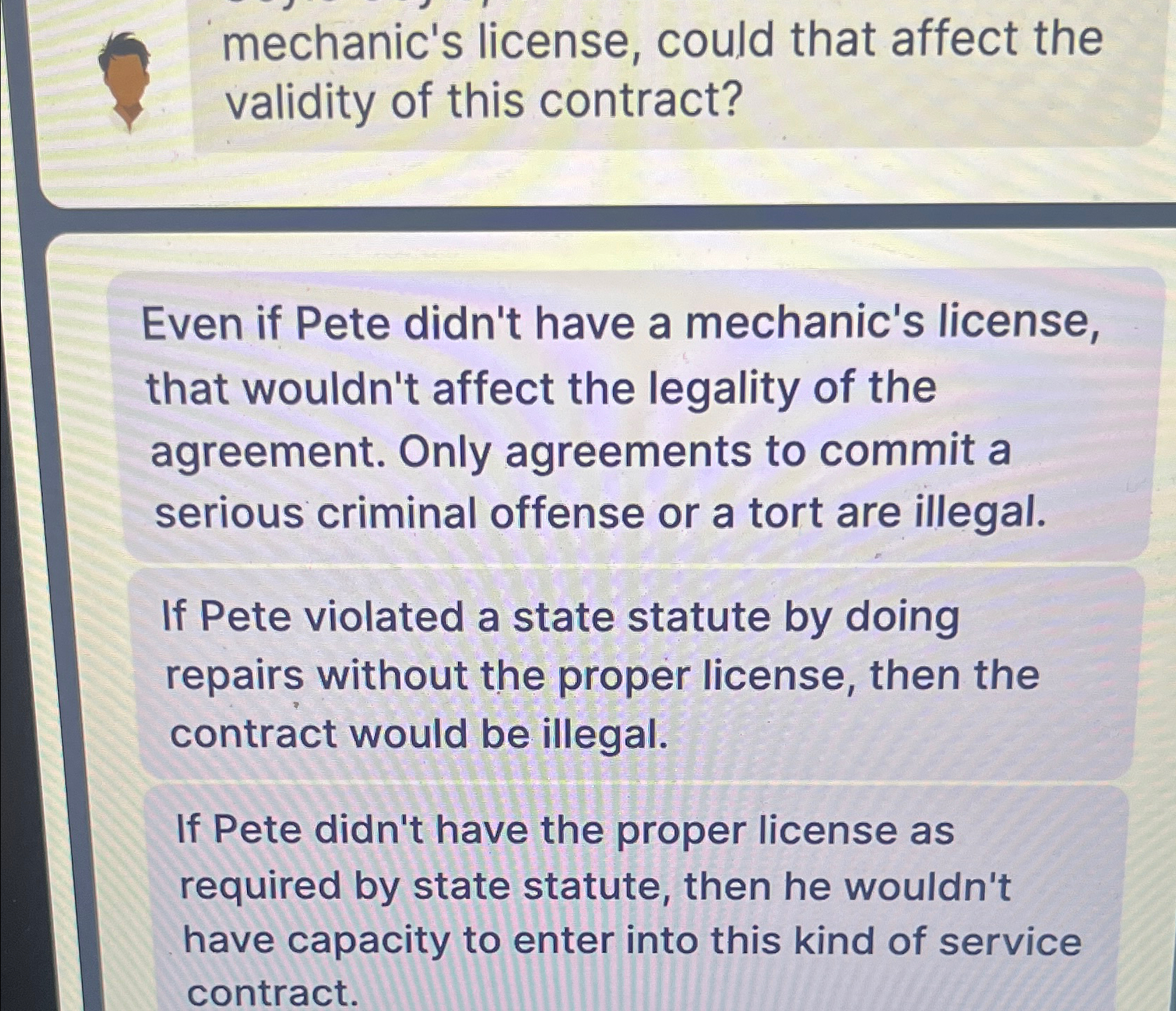 Solved mechanic's license, could that affect the validity of | Chegg.com