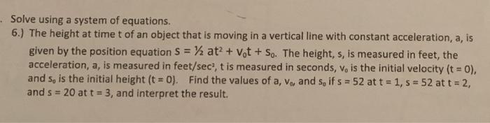 Solved Solve using a system of equations. 6.) The height at | Chegg.com