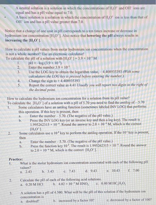Solved The pH Scale Hydronium ion concentrations in aqueous | Chegg.com