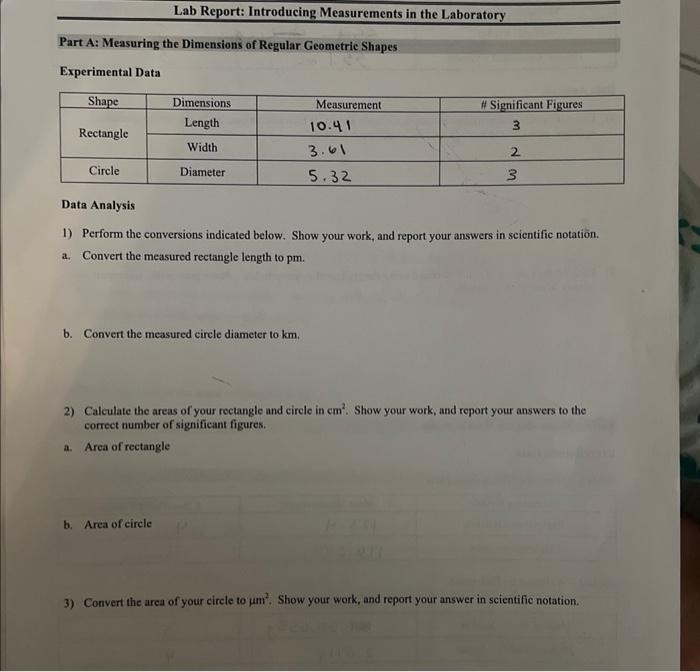 Solved Lab Report: Introducing Measurements in the | Chegg.com