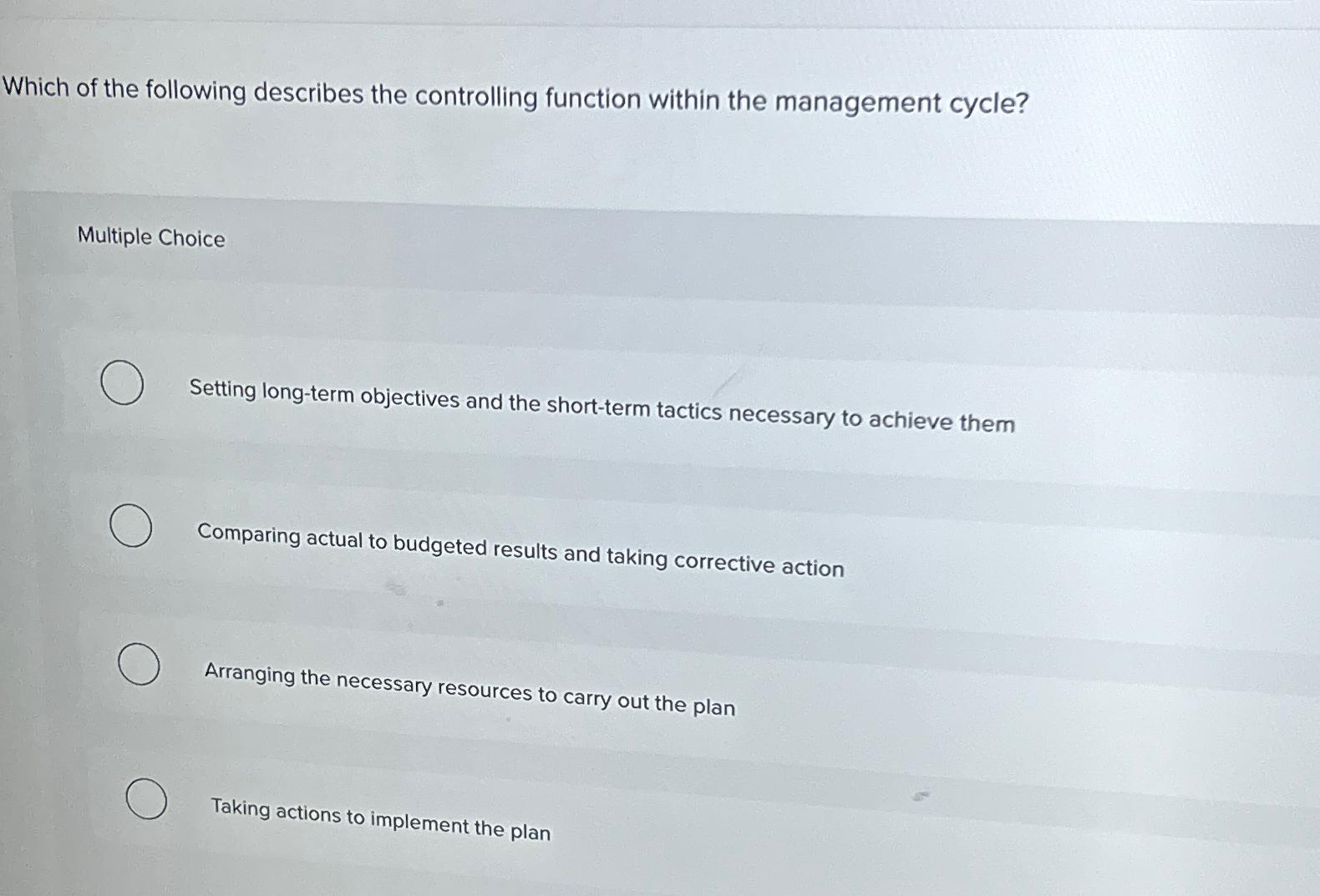 Solved Which of the following describes the controlling | Chegg.com