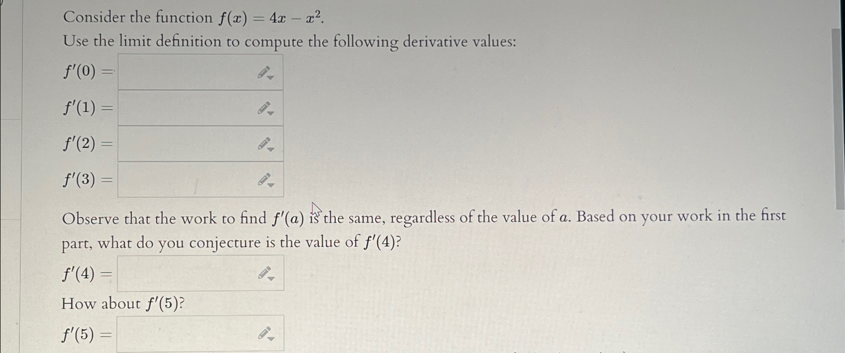 Solved Consider the function f(x)=4x-x2.Use the limit | Chegg.com