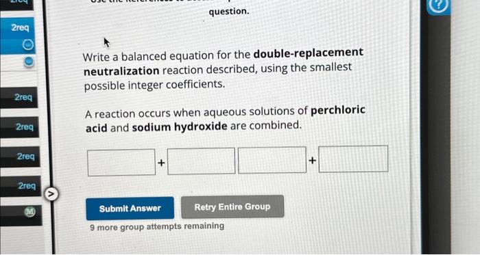Solved Write a balanced equation for the double-replacement | Chegg.com