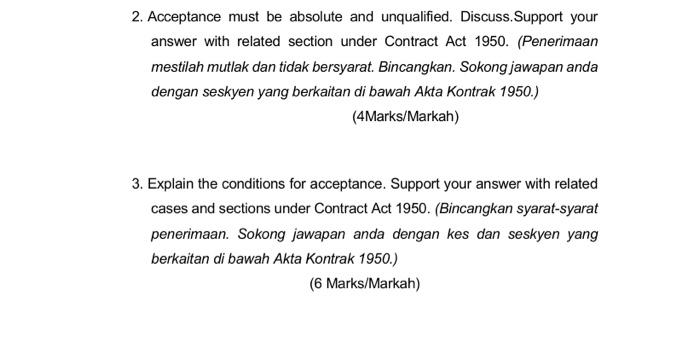 Solved 2. Acceptance must be absolute and unqualified. | Chegg.com