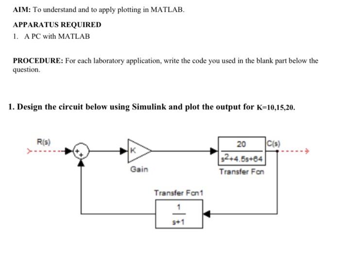 Solved Aim To Understand And To Apply Plotting In Matlab
