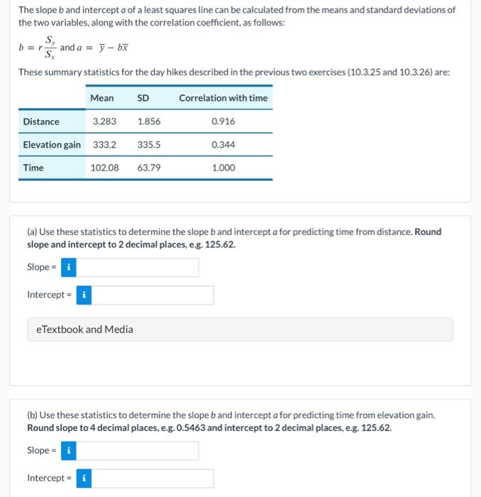 Solved The slope b and intercept a of a least squares line | Chegg.com