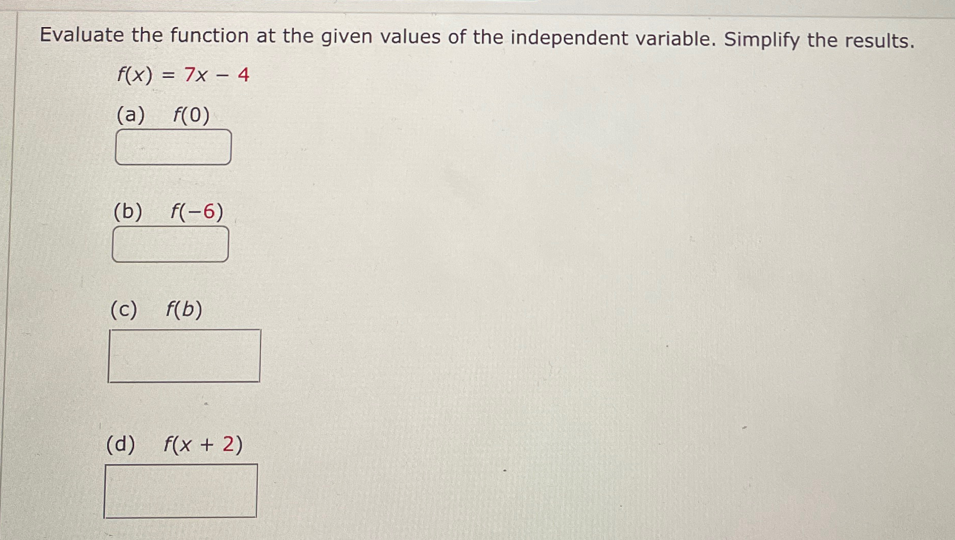 Solved Evaluate the function at the given values of the | Chegg.com