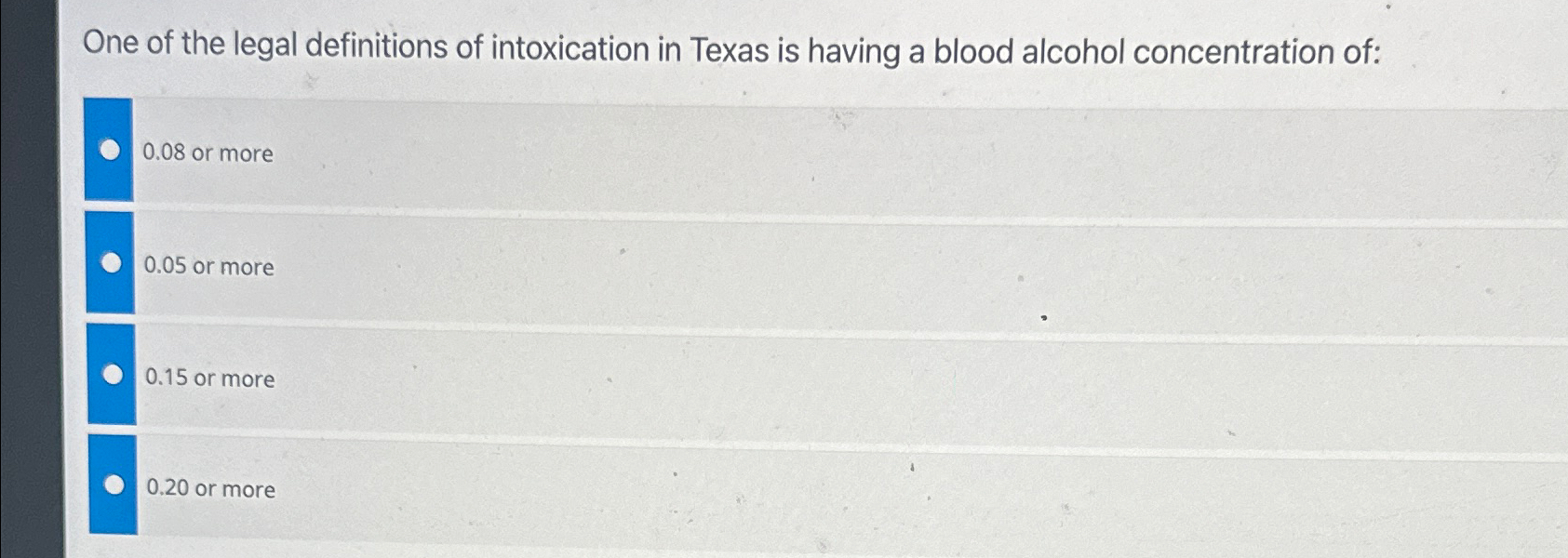 Solved One of the legal definitions of intoxication in Texas | Chegg.com