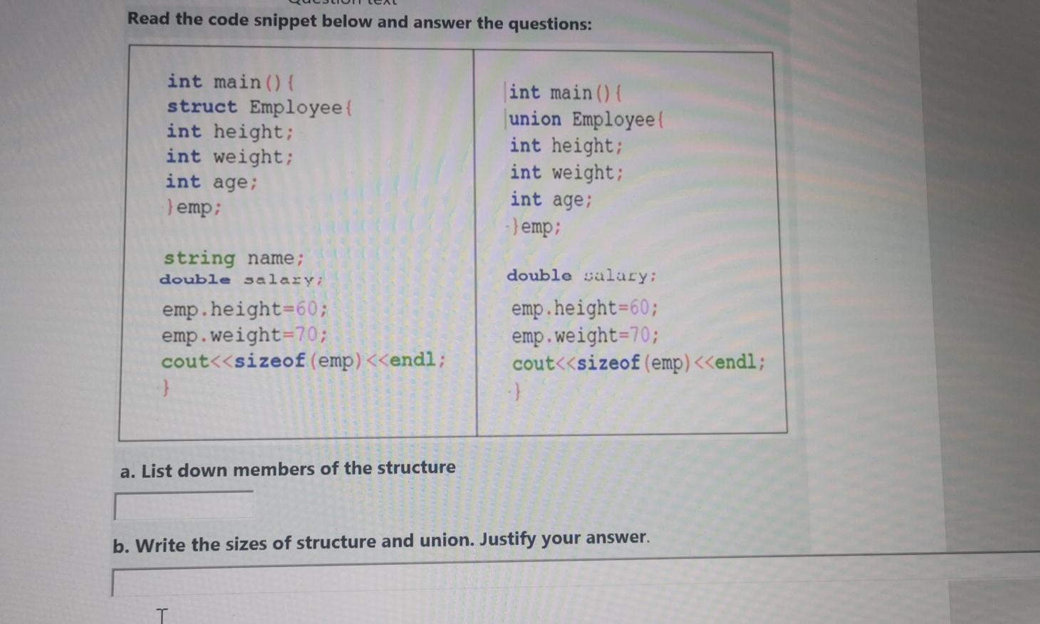 Solved Read the code snippet below and answer the questions: | Chegg.com