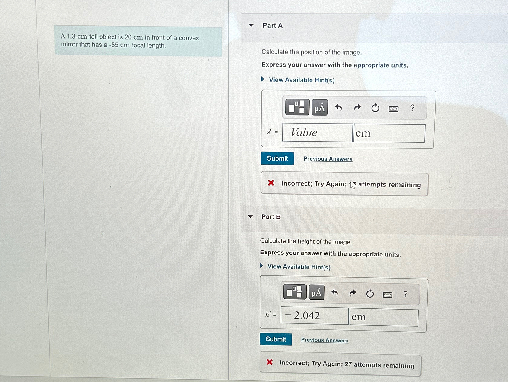 Solved A 1.3-cm-tall object is 20cm ﻿in front of a convex | Chegg.com