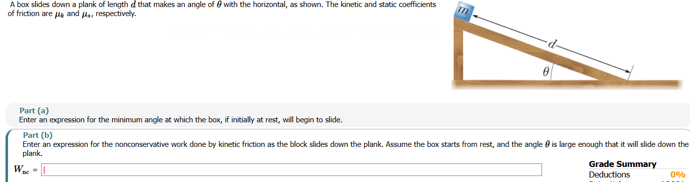 Solved A box slides down a plank of length d ﻿that makes an | Chegg.com