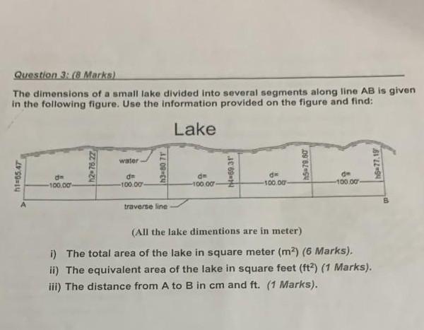 Solved The dimensions of a small lake divided into several | Chegg.com