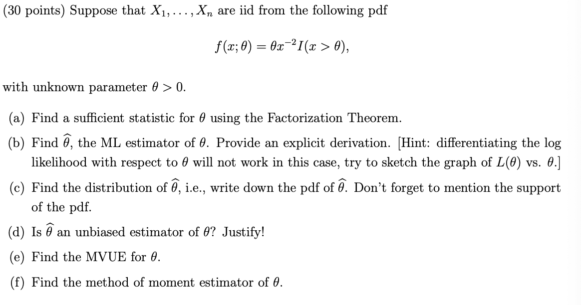 Solved (30 ﻿points) ﻿Suppose that x1,dots,xn ﻿are iid from | Chegg.com