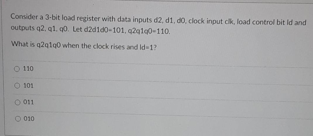 Solved Consider a 3-bit load register with data inputs d2, | Chegg.com
