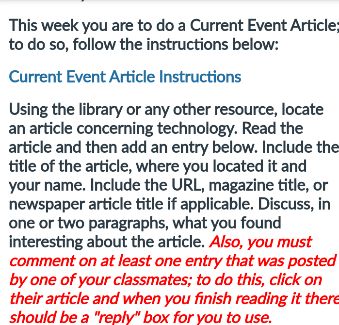 Solved This week you are to do a Current Event Article to do | Chegg.com