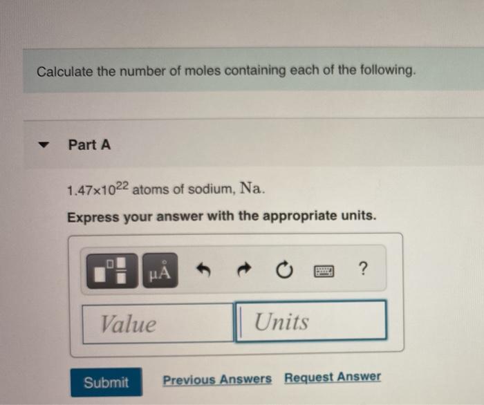 Solved Calculate the number of moles containing each of the | Chegg.com