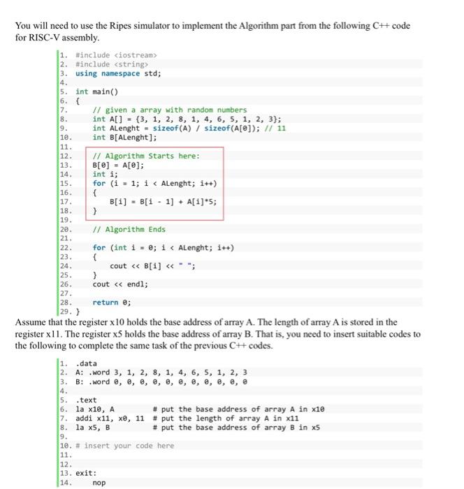 Solved will need to use the Ripes simulator to implement the | Chegg.com