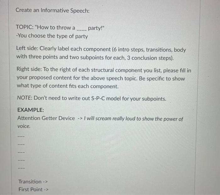 Create an Informative Speech: TOPIC: "How to throw a | Chegg.com