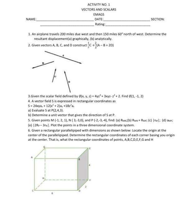 Solved ACTIVITY NO. 1 VECTORS AND SCALARS EMAGS NAME: DATE: | Chegg.com