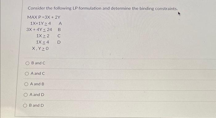 Solved Consider the following LP formulation and determine | Chegg.com