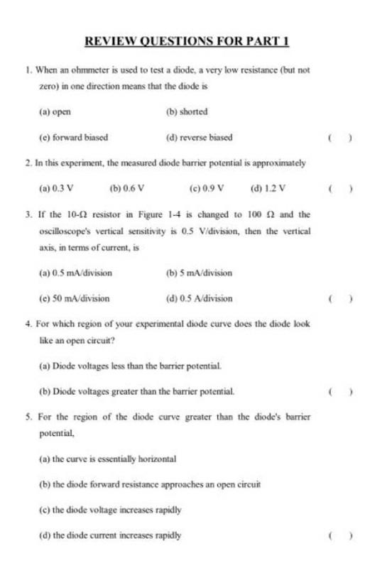 Solved REVIEW QUESTIONS FOR PART 1 1. When an ohmmeter is | Chegg.com