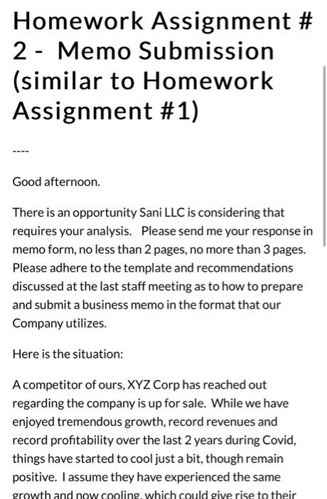Homework Assignment # 2 - Memo Submission (similar to | Chegg.com