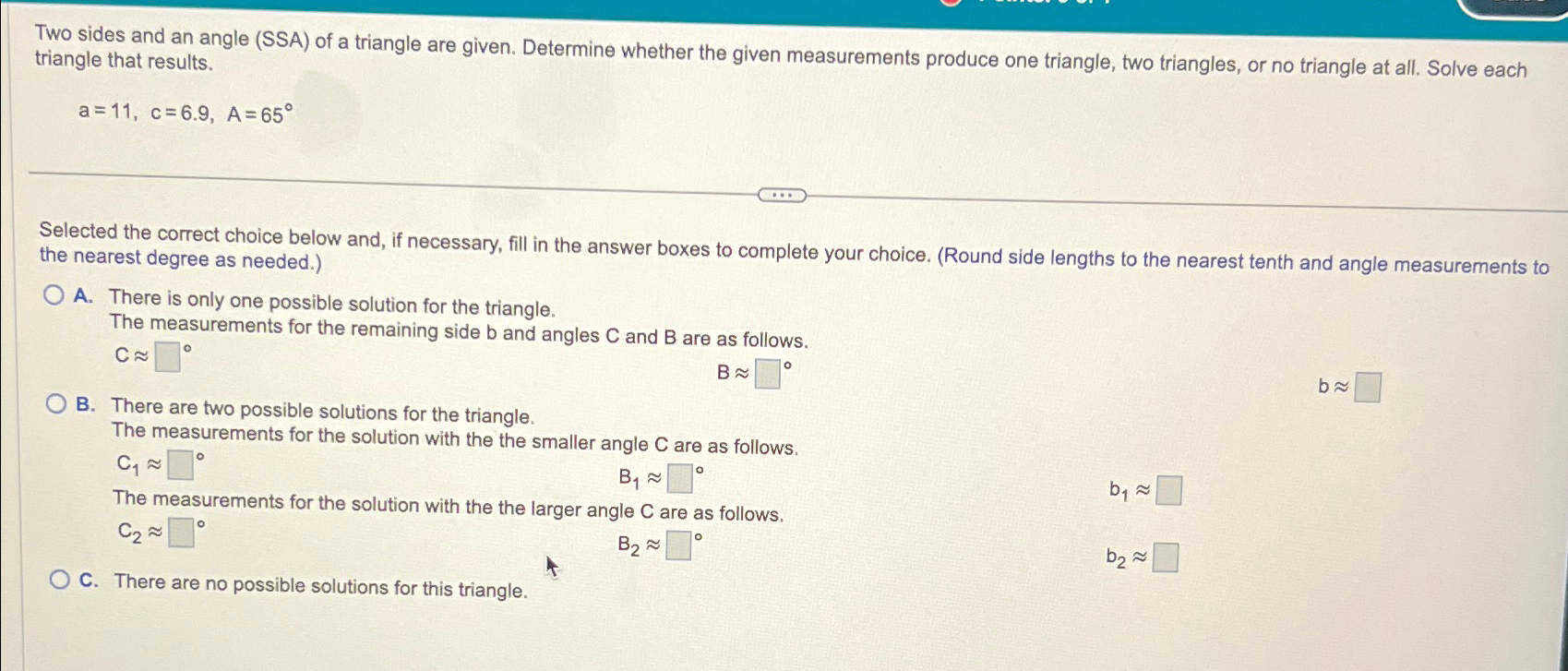 Solved Two sides and an angle (SSA) ﻿of a triangle are | Chegg.com