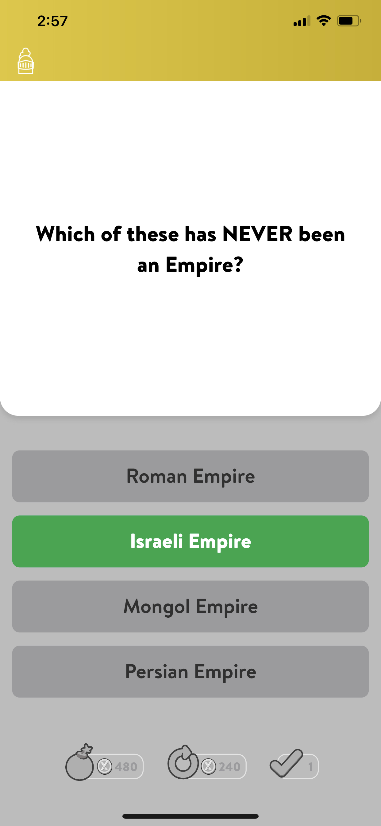 Solved 2:57Which of these has NEVER been an Empire?Roman | Chegg.com