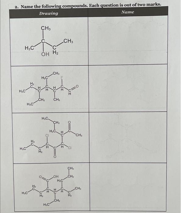 [Solved]: 2. Name the following compounds. Each question is