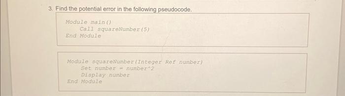 Solved 3. Find the potential error in the following | Chegg.com