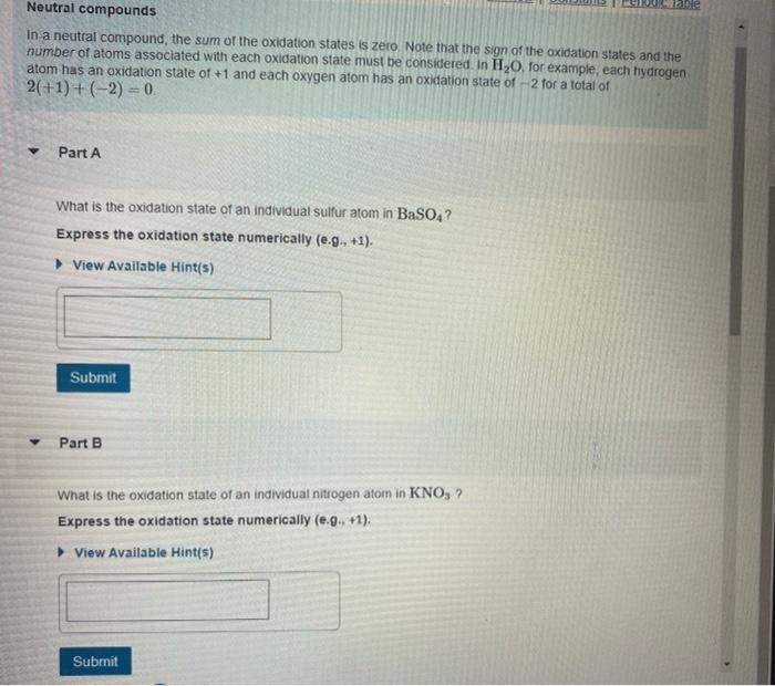 Solved In a neutral compound, the sum of the oxidation | Chegg.com