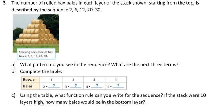 Solved 3. The number of rolled hay bales in each layer of | Chegg.com