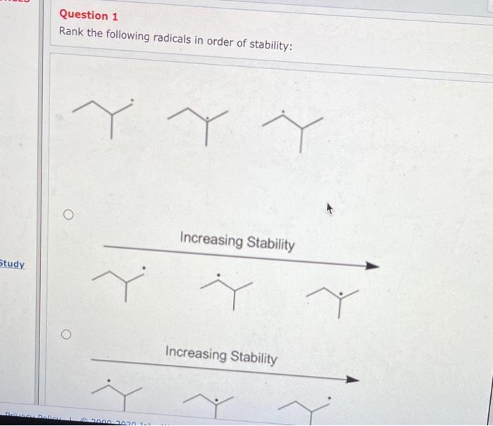 Solved Question 1 Rank the following radicals in order of | Chegg.com