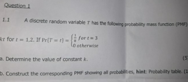 Solved Question 11.1 ﻿A discrete random variable T has the | Chegg.com