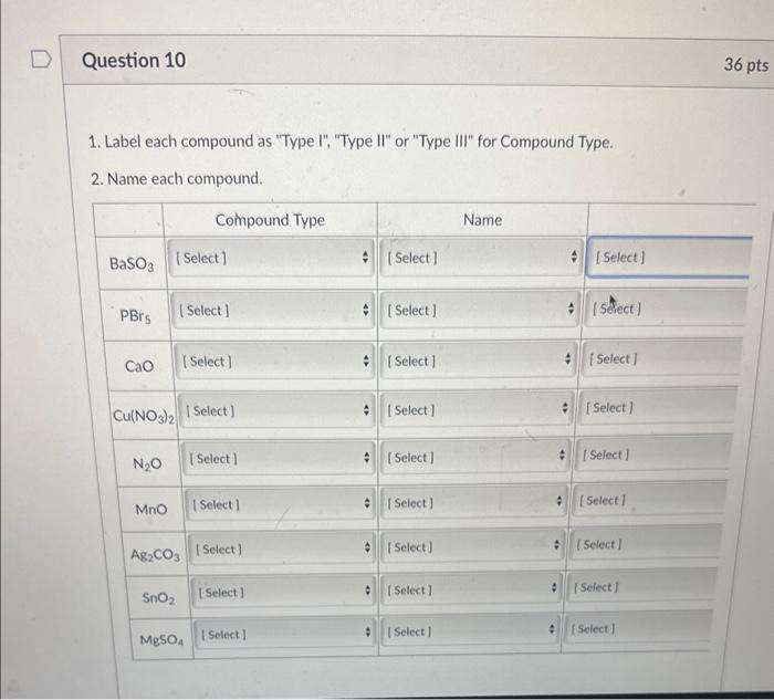 Solved 1. Label each compound as "Type I", "Type II" or | Chegg.com