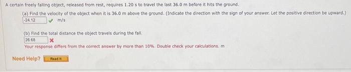 Solved A certain freely falling object, released from rest, | Chegg.com