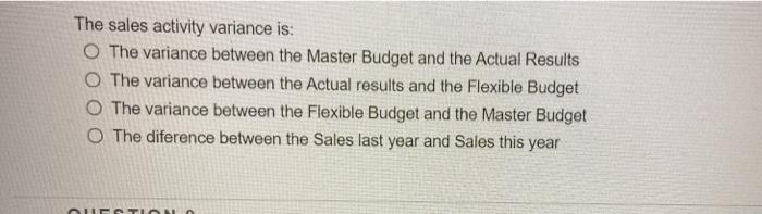 Solved The sales activity variance is: O The variance | Chegg.com