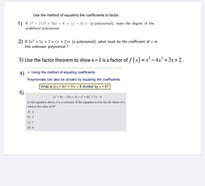 Solved Use the method of equating the coefficients to | Chegg.com