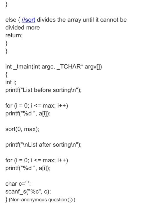 Solved 3. Given the Merge Sort program fill a table to trace | Chegg.com